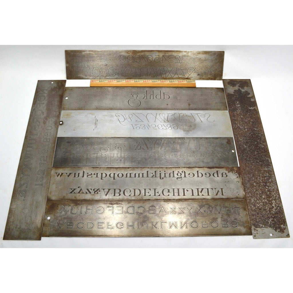 Antique "CRONITE" ENGRAVING FONT PLATE Lot of 8 Plates for ENGRAVER 'P ...