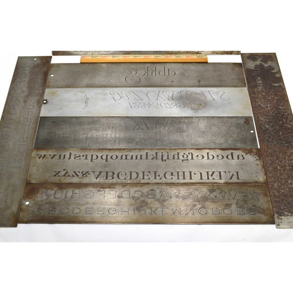 Antique "CRONITE" ENGRAVING FONT PLATE Lot of 8 Plates for ENGRAVER 'P ...