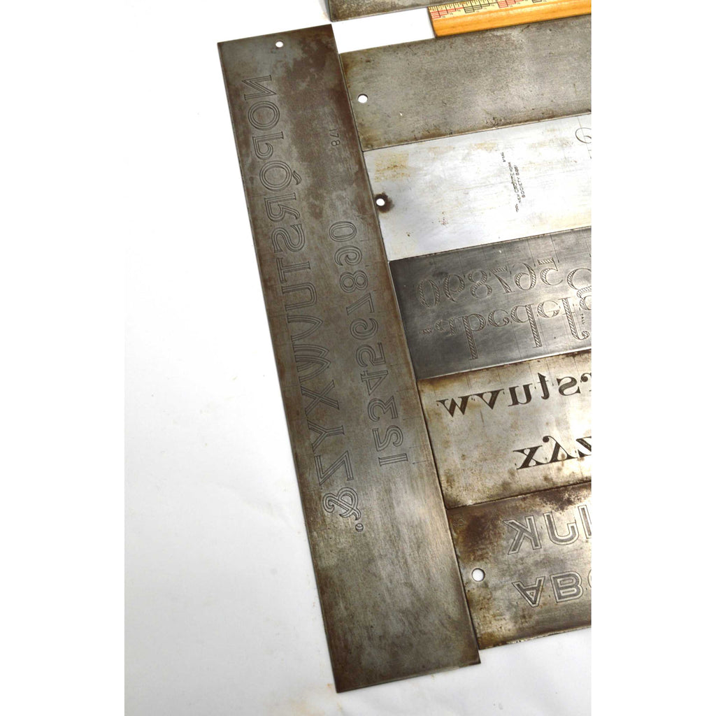 Antique "CRONITE" ENGRAVING FONT PLATE Lot of 8 Plates for ENGRAVER 'P ...