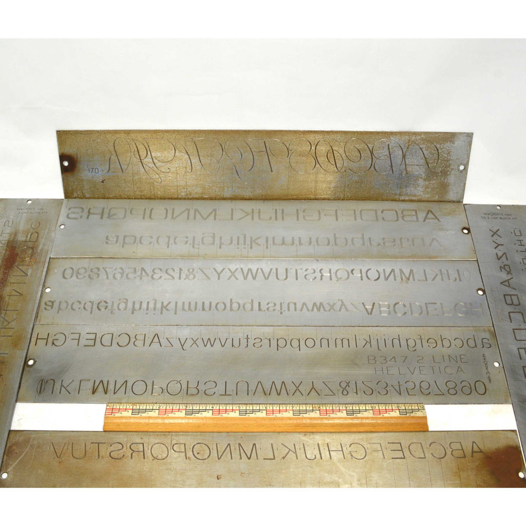 Antique "CRONITE" ENGRAVING FONT PLATE Lot of 9 Plates for ENGRAVER ...