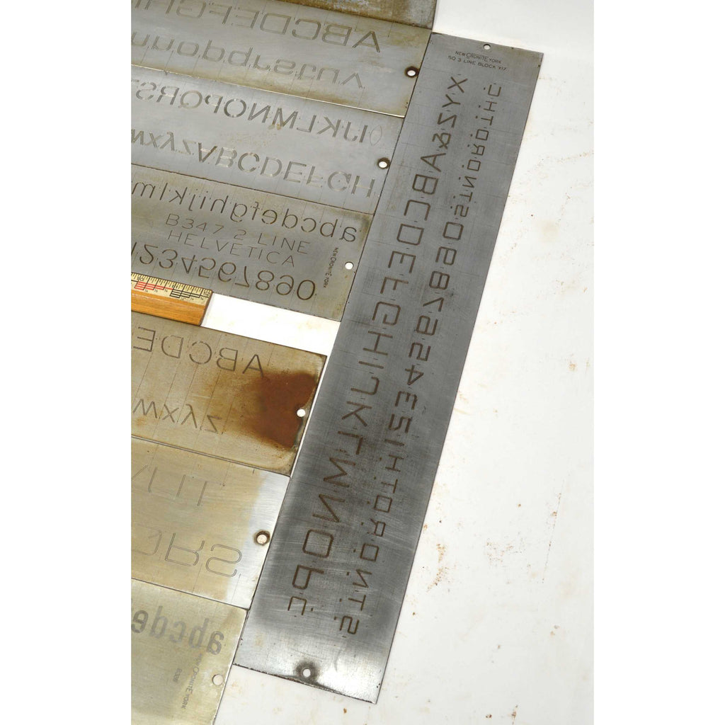 Antique "CRONITE" ENGRAVING FONT PLATE Lot of 9 Plates for ENGRAVER ...