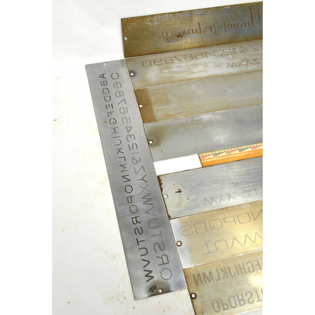 Antique "CRONITE" ENGRAVING FONT PLATE Lot of 9 Plates for ENGRAVER ...
