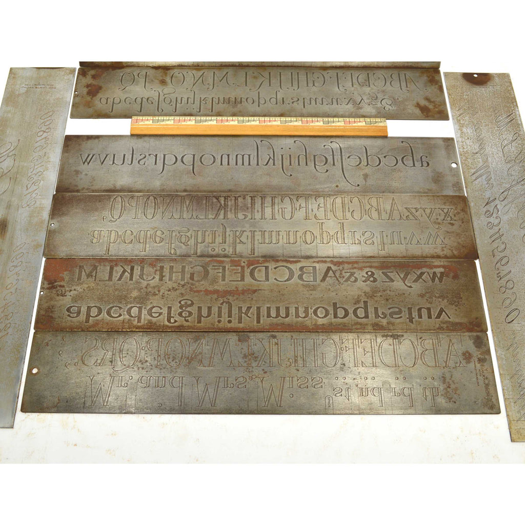 Antique "CRONITE" ENGRAVING FONT PLATE Lot of 8 Plates for ENGRAVER ...