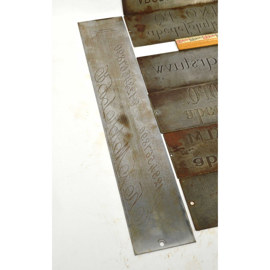 Antique "CRONITE" ENGRAVING FONT PLATE Lot of 8 Plates for ENGRAVER ...