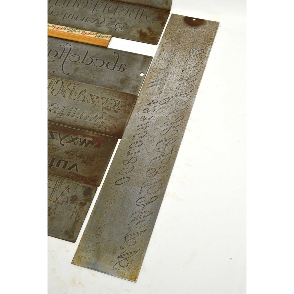 Antique "CRONITE" ENGRAVING FONT PLATE Lot of 8 Plates for ENGRAVER ...
