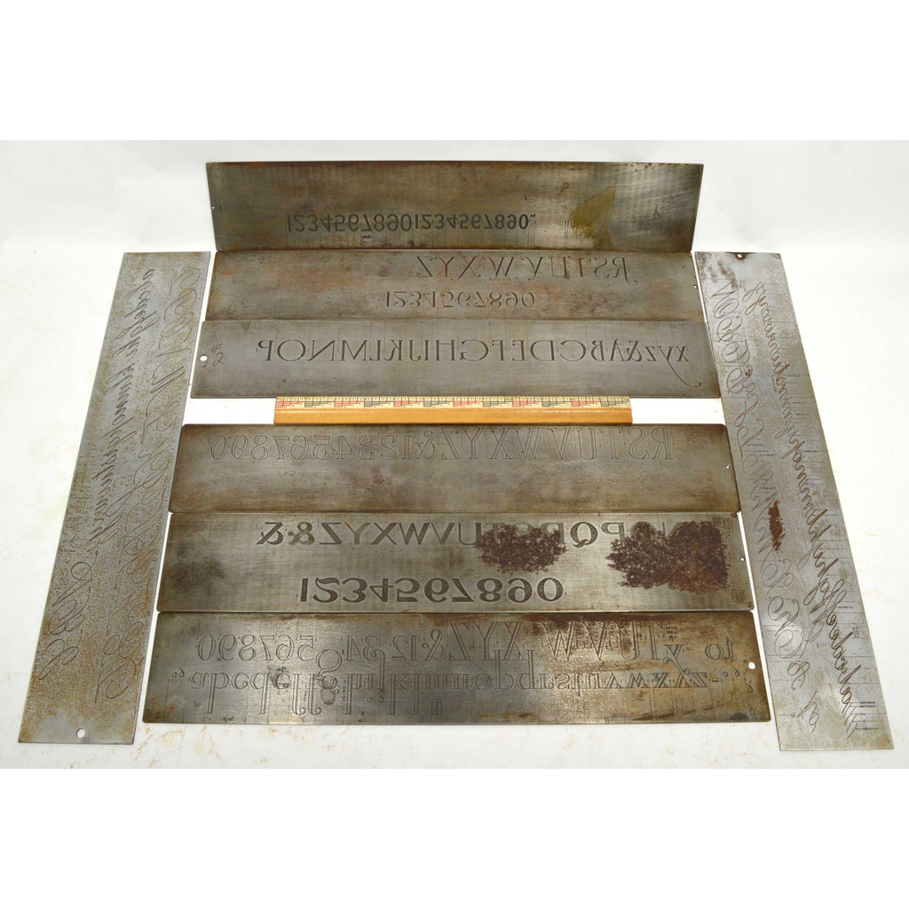 Antique "CRONITE" ENGRAVING FONT PLATE Lot of 8 Plates for ENGRAVER ...